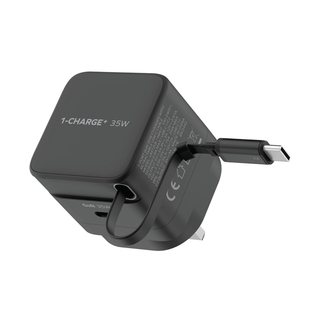1-Charge+ 1-Port GaN Charger With Built-In USB-C Cable 35W
