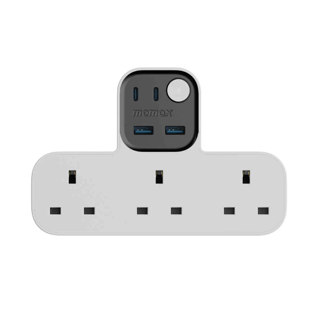1-Charge Work Flow T-Shaped Extension Cord With 3 Sockets, 2 USB-A and
