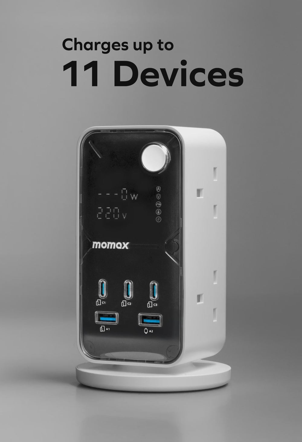 1-Charge Work Flow 6-Outlet GaN Power Tower 35W with USB Ports